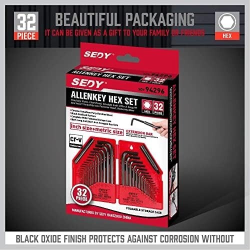 SEDY 32-Piece Hex Key Wrench Set, Chrome Vanadium Steelwith 2x ...