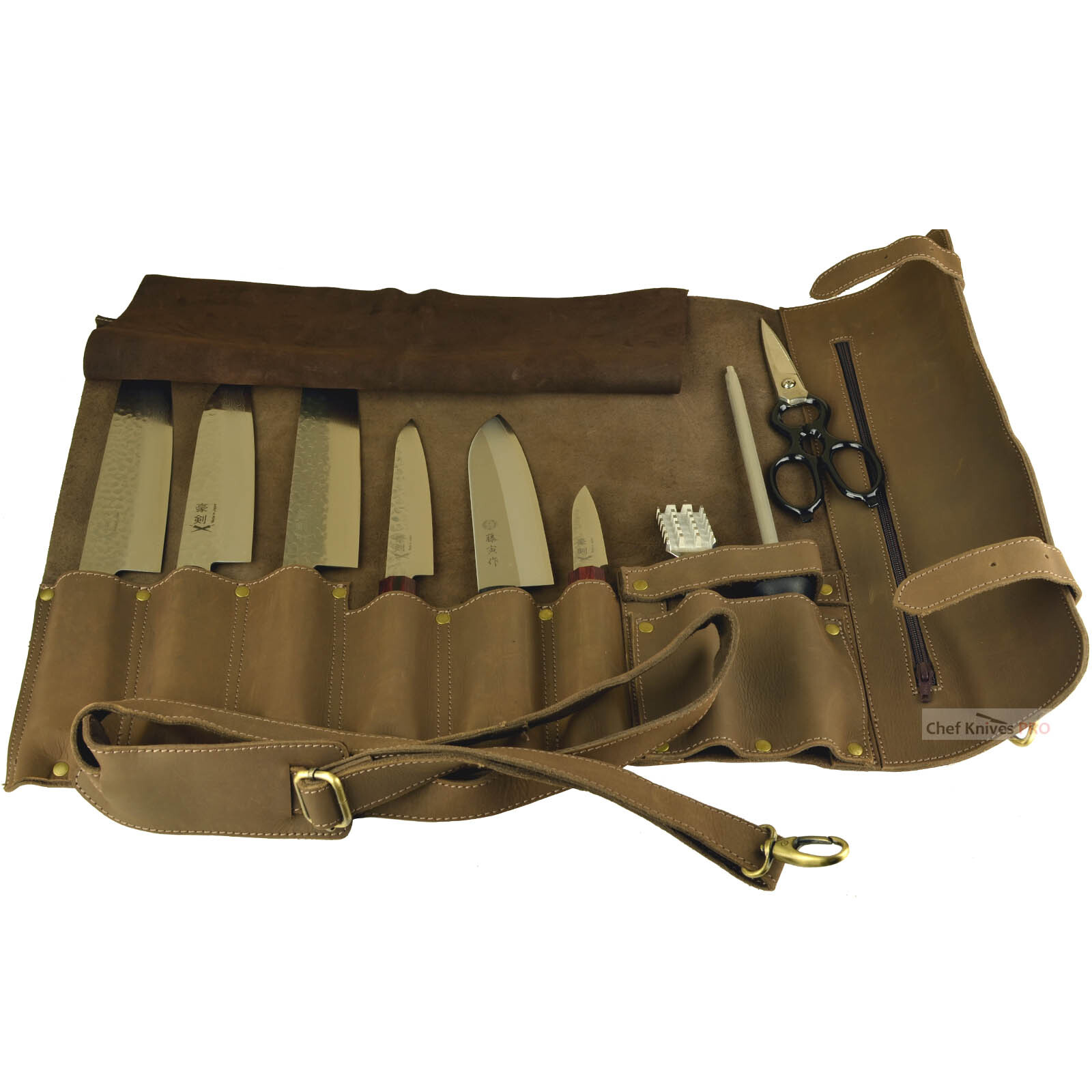 CKP Genuine Leather Knife Roll Bag 7 Slots Chef Knives storage knife ...