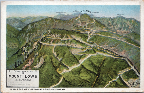 1913 Pacific Electric Railway Birdseye Map Mount Lowe CA Elevations ...