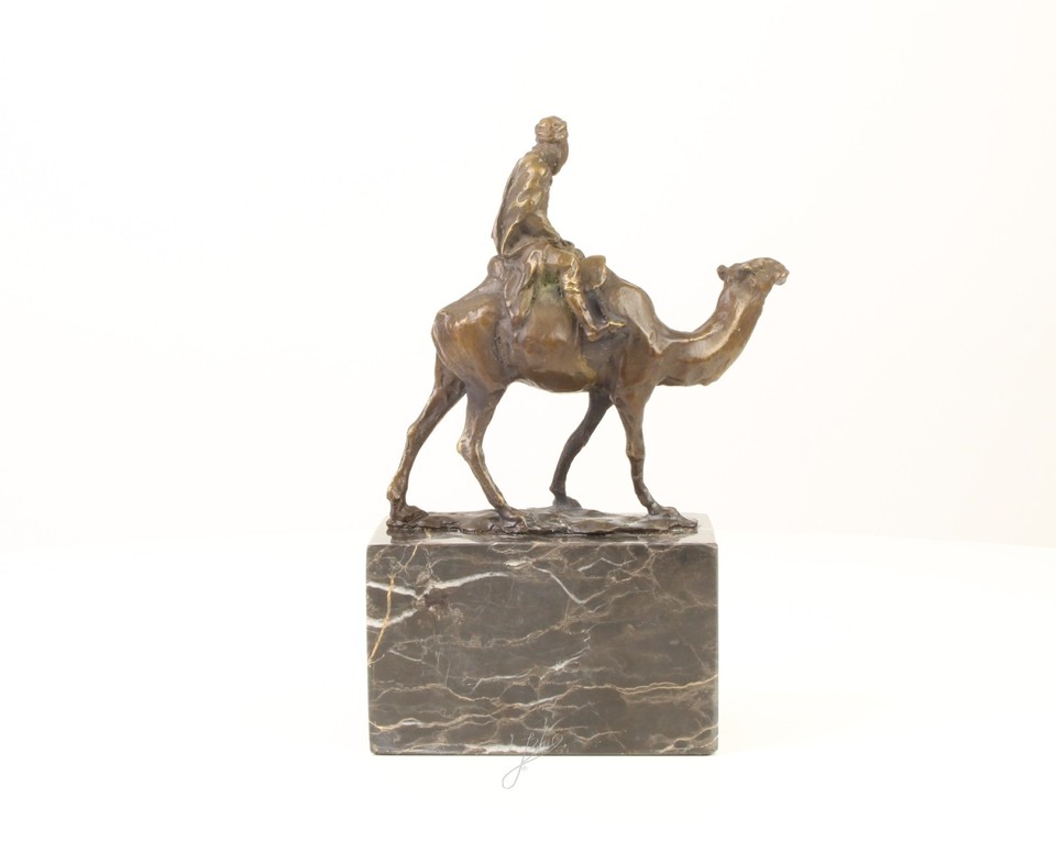 Bronze Sculpture Statue CAMEL RIDER Marble Man Animal Oriental Art ...