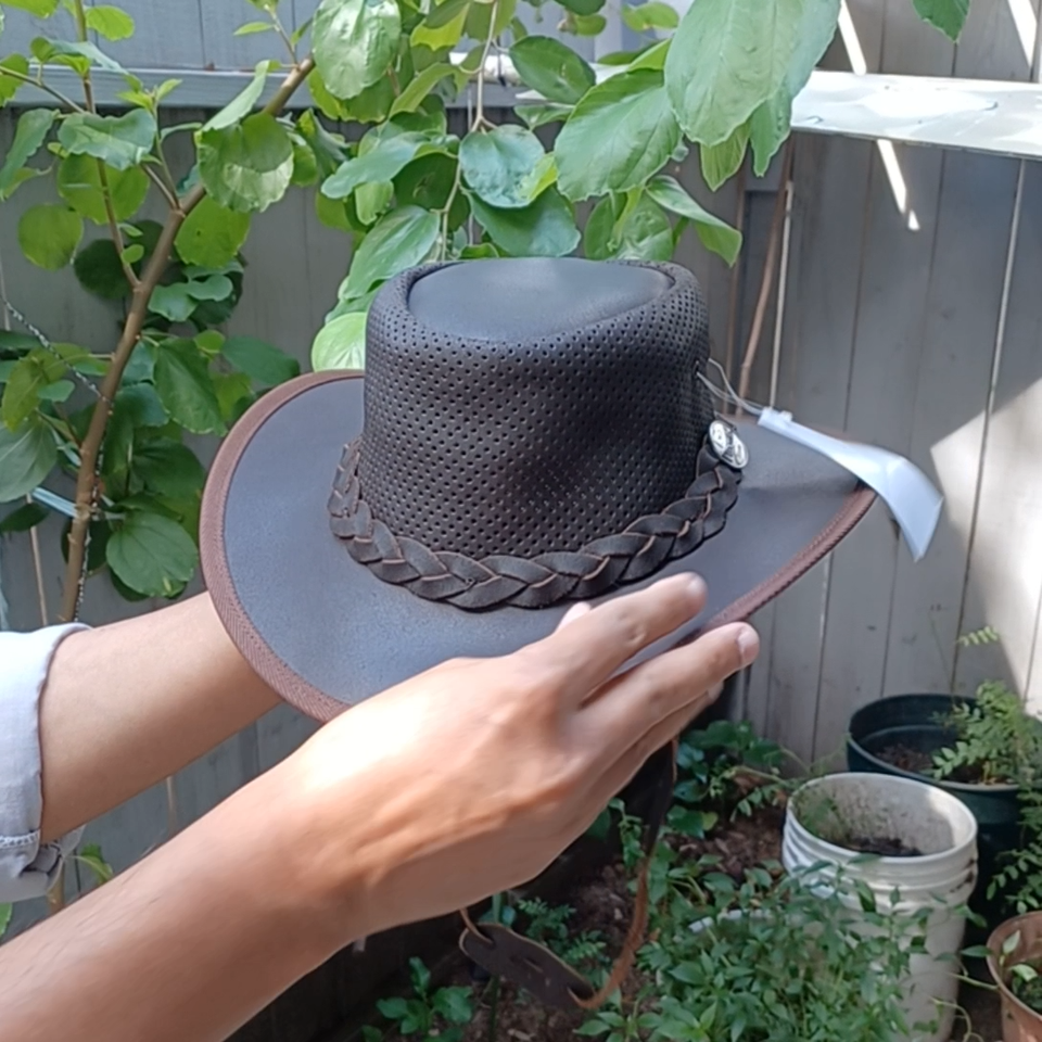 Men and Women Coffee & Black Genuine Leather Cowboy Western Hat | eBay