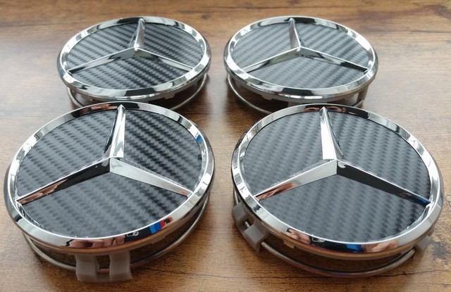 MERCEDES BENZ AMG Black Carbon Fiber Center Wheel Hub Caps 75mm Cover ...