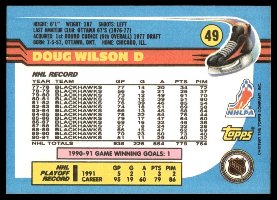 1991-92 Topps #49 Doug Wilson Chicago Blackhawks | eBay