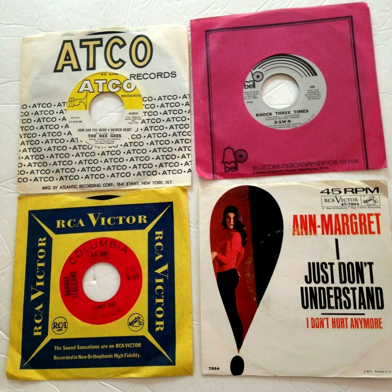LOT OF 4 VINTAGE POP MUSIC 45 rpm Ann-Margret, Bee Gees, Barbra ...
