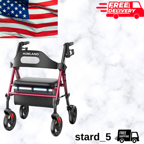 HOMLAND Foldable Rollator Walkers with Seat for Seniors, 8'' Big Wheels ...