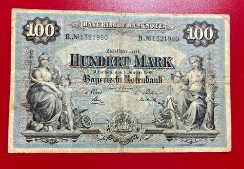 1900 GERMANY BAYERISCHE BANKNOTE 100 MARK HUNDERT MARK - NICE WORLD ...
