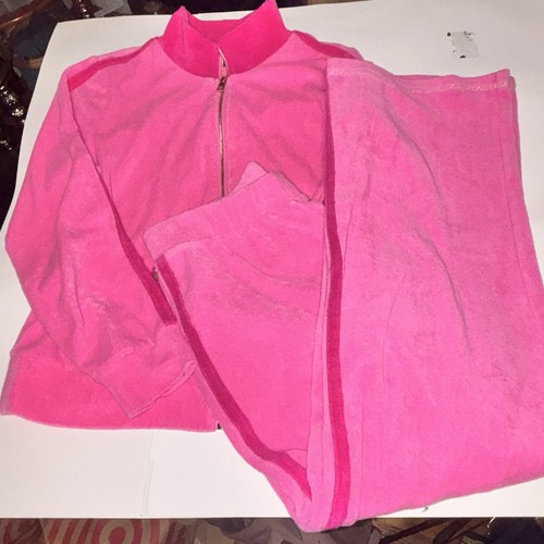 BOSTON PROPER Y2K Terry Cloth Pearl Button Jacket/Pants Set HOT PINK Sz ...