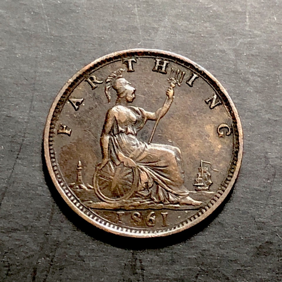 1861 FARTHING - 1/4d BRITISH BRONZE COIN - QUEEN VICTORIA - FARTHING ...