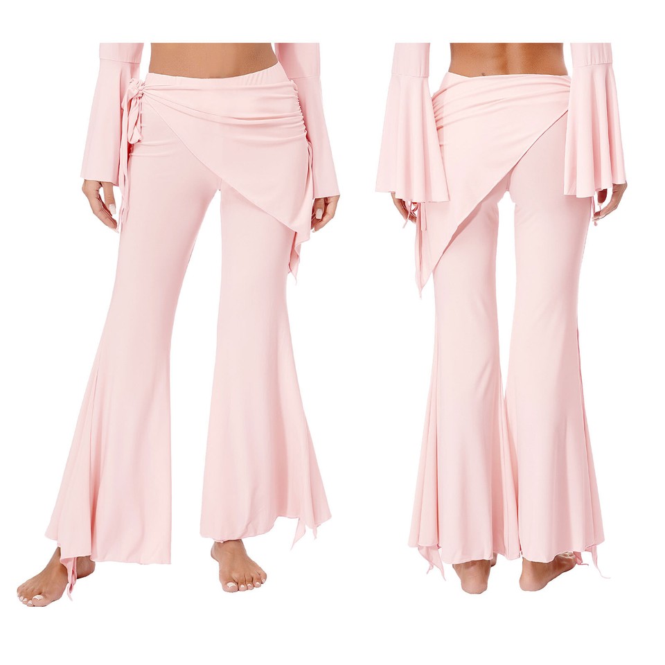 Womens Bottoms Wide Leg Belly Dance Elastic Waistband Pants Solid Color ...