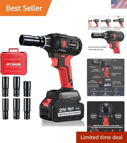 Variable Speed 21V Cordless Impact Wrench with 6 Sockets & Ergonomic ...