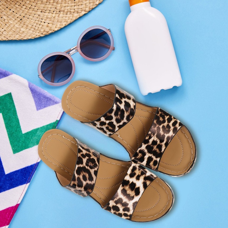 1 Pair Summer Sandals Women Beach Party Sandals Casual Sandals Leopard ...