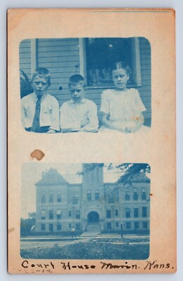 Vintage RPPC Marion KS Court House Children 1912 Cyanotype N22 | eBay