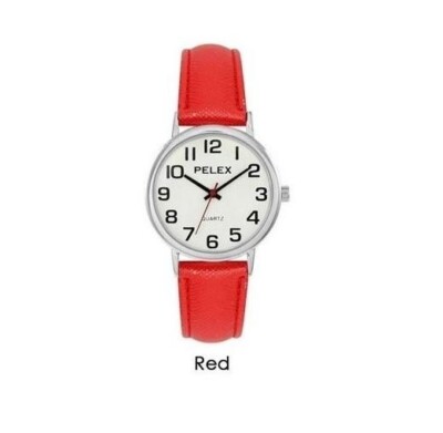 Ladies Easy Read Watch With Red Faux Leather Strap by Pelex PLX-034 ...