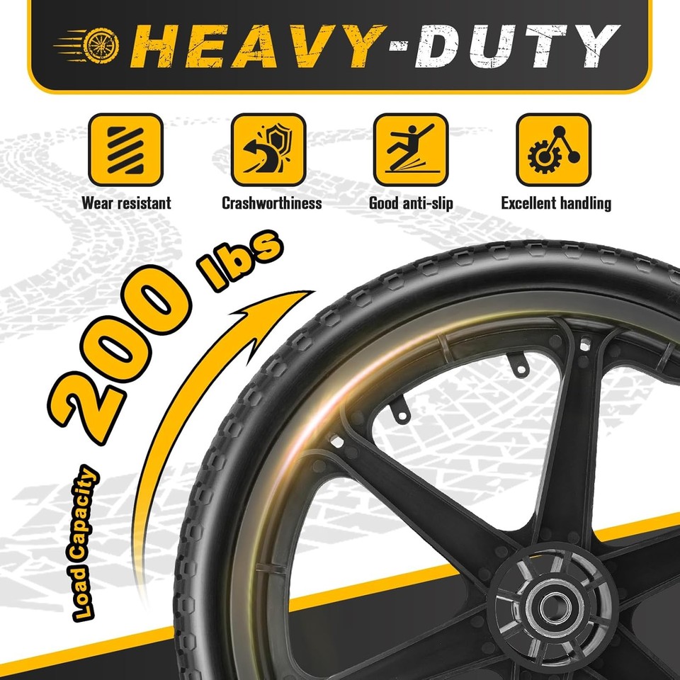 20x1.95" Rim Flat Free Cart Tire Assembly for Rubbermaid Garden Yard ...