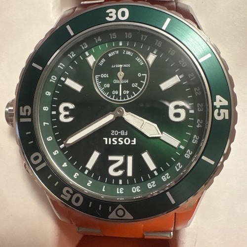 Fossil FB-02 Hybrid Smartwatch Green Dial Silver Band Used | eBay