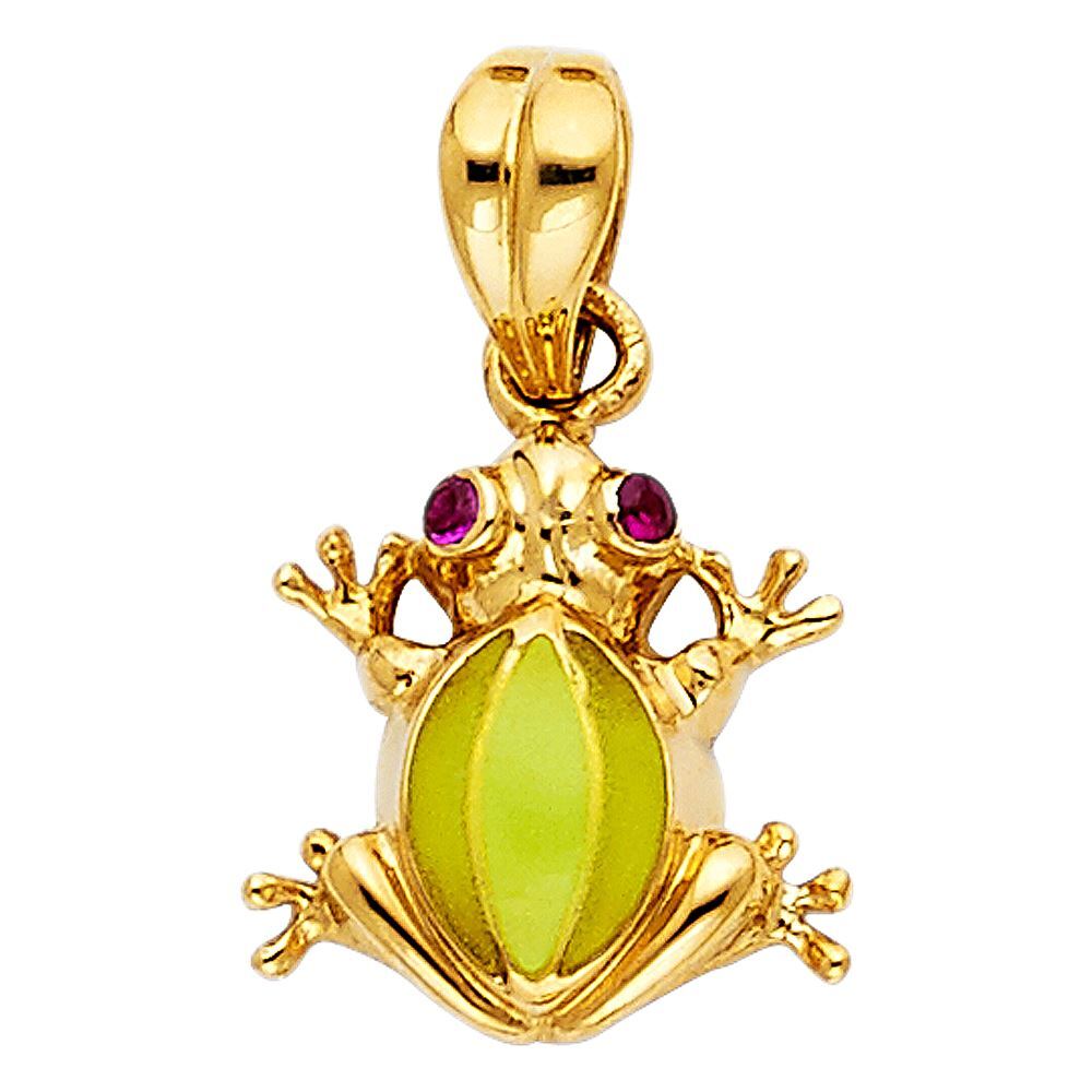14K Yellow Gold Frog Charm Pendant with 1.5mm Flat Open Wheat Chain ...