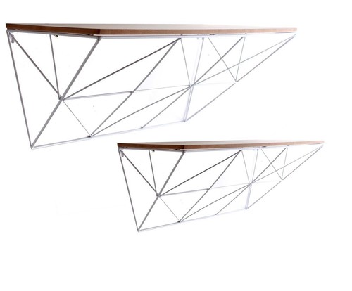 WALL MOUNTED METAL WIRE FRAME WOODEN SHELVE RACK DISPLAY UNIT SHELF ...