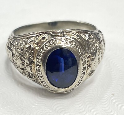 Vintage US Naval Academy 10k White Gold Ring Sapphire Class 1929 USNA ...