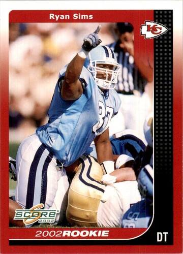 2002 Score Ryan Sims Rookie Kansas City Chiefs #306 NFL Football Sports ...