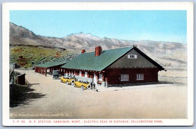 Postcard Gardiner MT NP Station Electric Peak Yellowstone Asahel Curtis ...