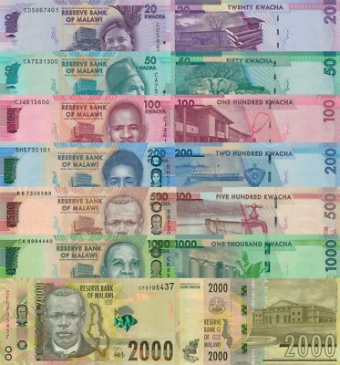 MALAWI: Banknotes Set complete - 20 to 2000 Kwacha (2020/2021) P-New in ...