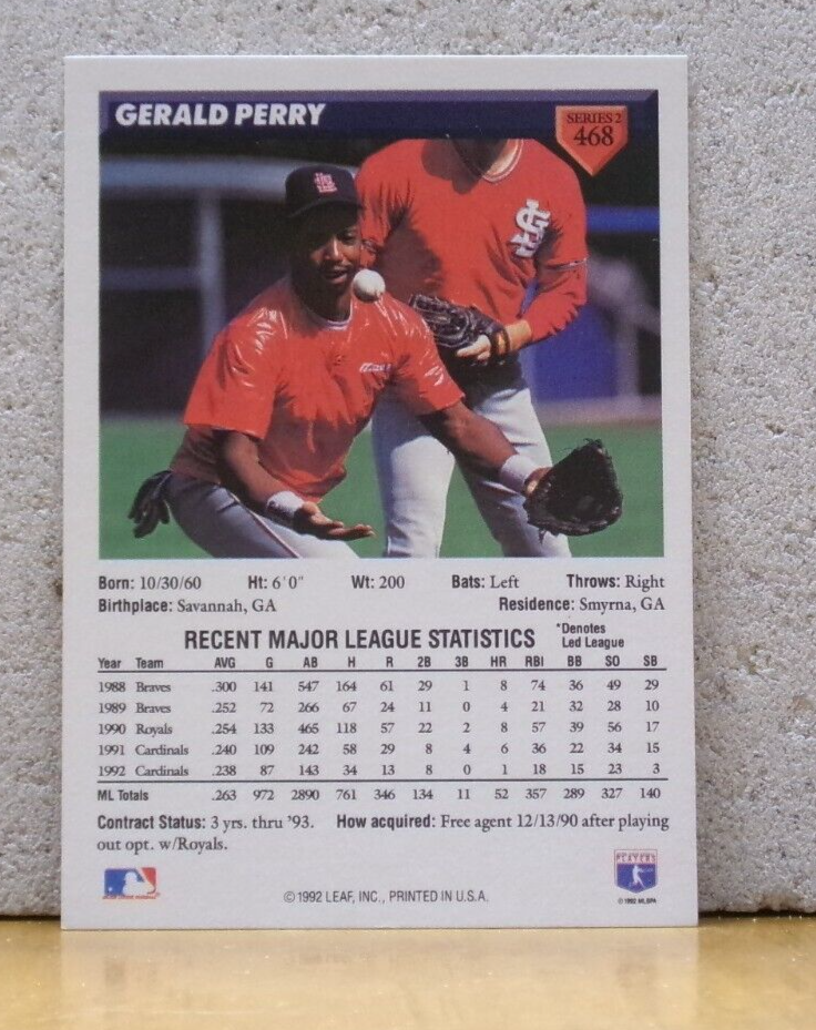 AUCTION 550 BASEBALL CARD DONRUSS 93 ST. LOUIS CARDINALS GERALD PERRY ...