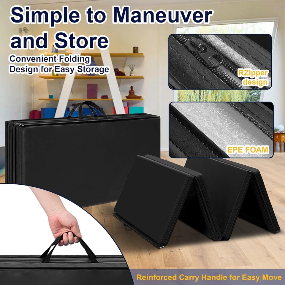 3'x6'x2 Thick Folding Gymnastics Exercise Mat Aerobics Stretching Yoga ...