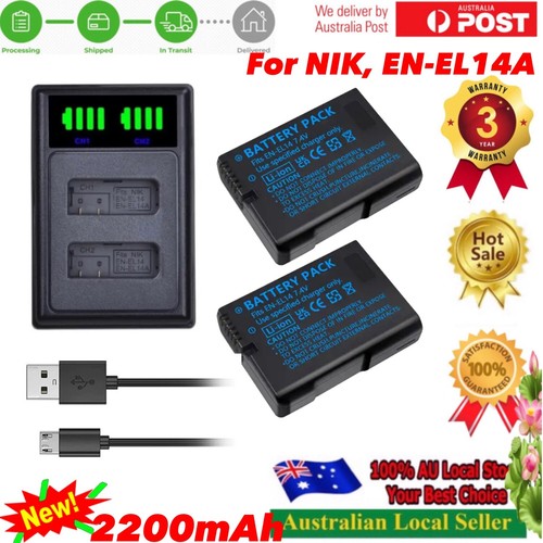 2x 2.2A EN-EL14a EN-EL14 Battery For Nikon D5500 D5300 +SLIM C Port ...