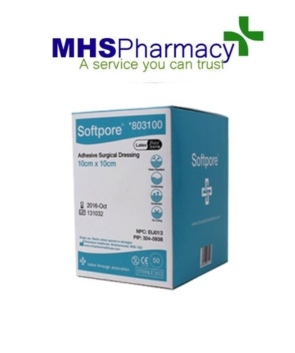 Softpore adhesive dressing 10cm X 10cm x 10 sterile dressings ...