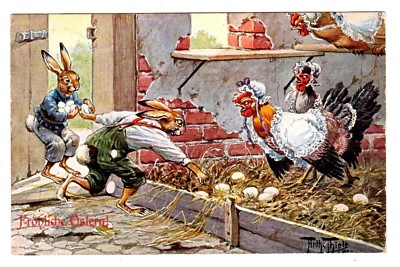 POSTCARD THIELE RABBITS STEALING EGGS FROM HENS T.S.N. SERIES 1021 | eBay
