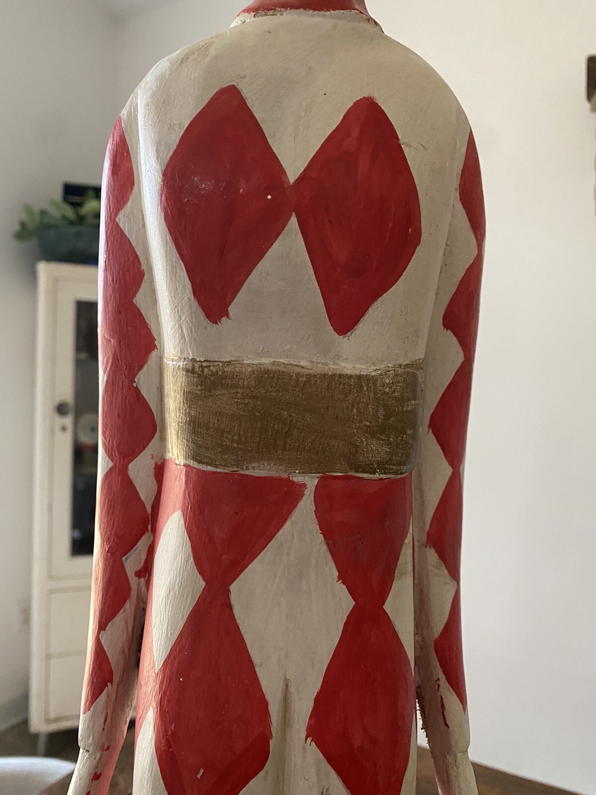 Large Hand Painted Wood Harlequin Jester Folk Art Statue Figurine ...