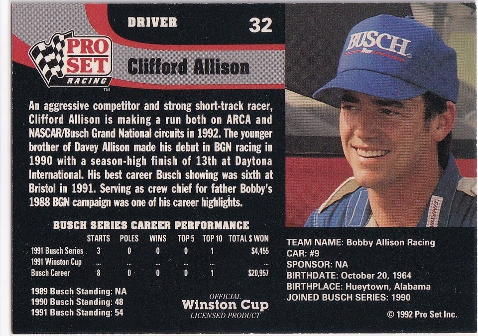 CLIFFORD ALLISON PRO SET RACING #32 | eBay