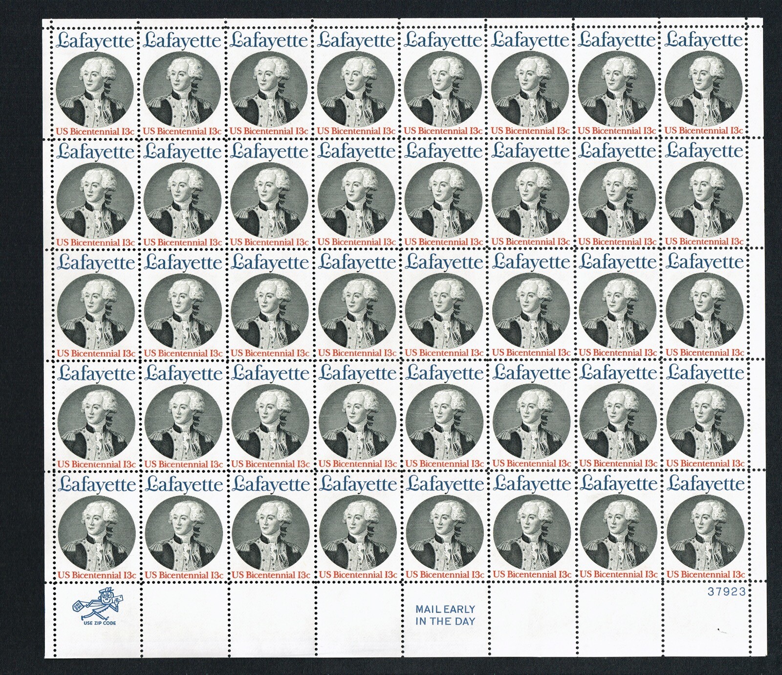 OddLots:™ 684-1716 • Scott #1716, 13¢ Lafayette, Pane of 40, Mint, N H ...