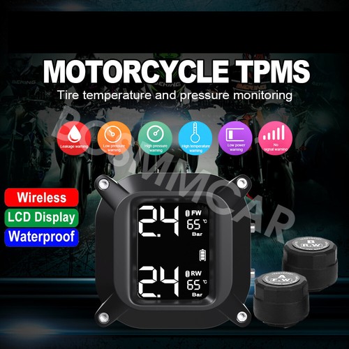 Motorcycle TPMS Tire Pressure Real Time Monitoring System W/2Pcs ...