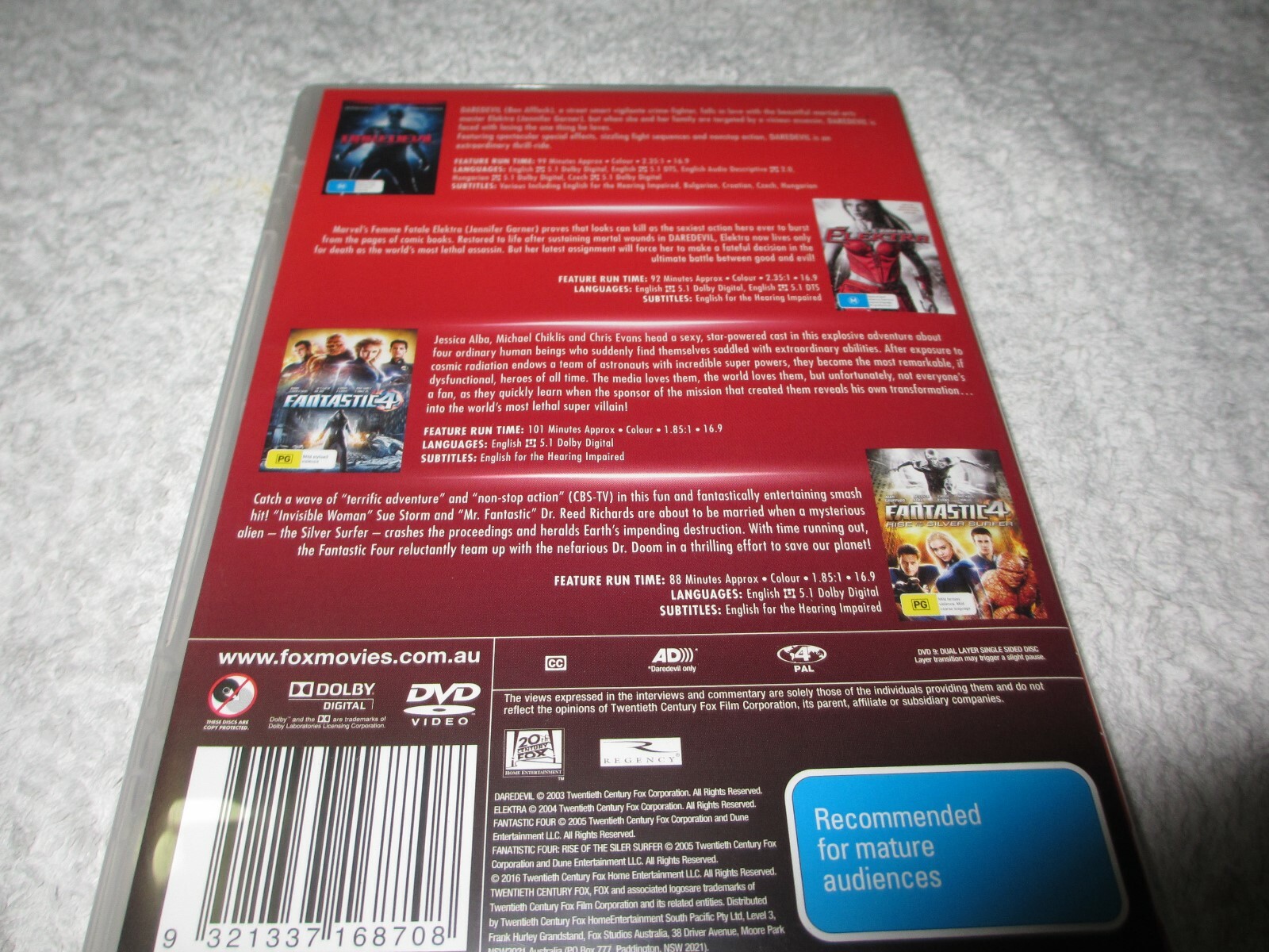 DVD Movie 4 Movie Collection Fantastic 4, Elektra,Daredevil,3 Disc Set ...