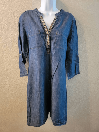 Spense Women's Blue Chambray 3/4 Sleeve V Neck Denim Tunic Dress Size ...