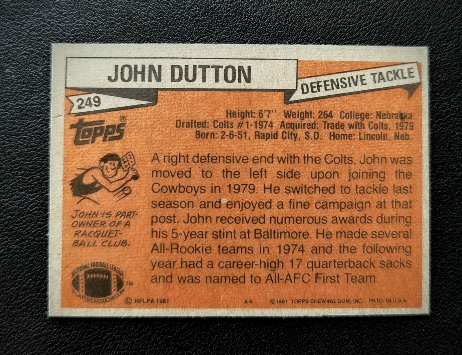 John Dutton Dallas Cowboys 1981 Topps #249 Signed Authentic Autograph ...