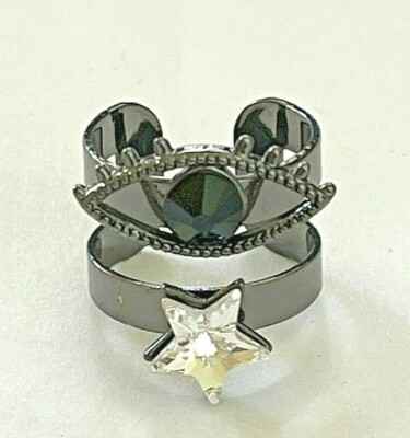 JD4789 UNIQUE BLACK TONE METAL EVIL EYE STAR GEMSTONE RING SIZE 7.5 | eBay