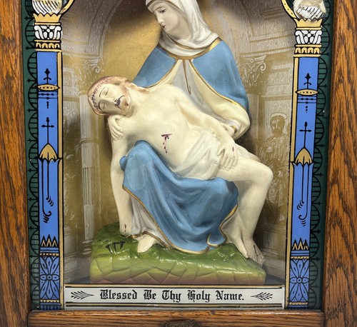 Antique Catholic Oak Framed Sick Call Last Rites Shadow Box Mary Jesus ...