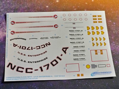 STAR TREK CONSTITUTION REFIT USS ENTERPRISE-A Decals for 1/537 Scale ...