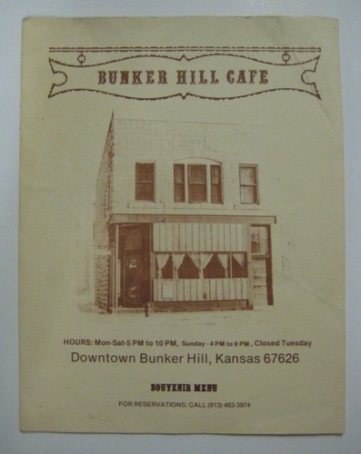 Vintage 70's OLD BUNKER HILL CAFE MENU Kansas Est. 1916 Restaurant Now ...