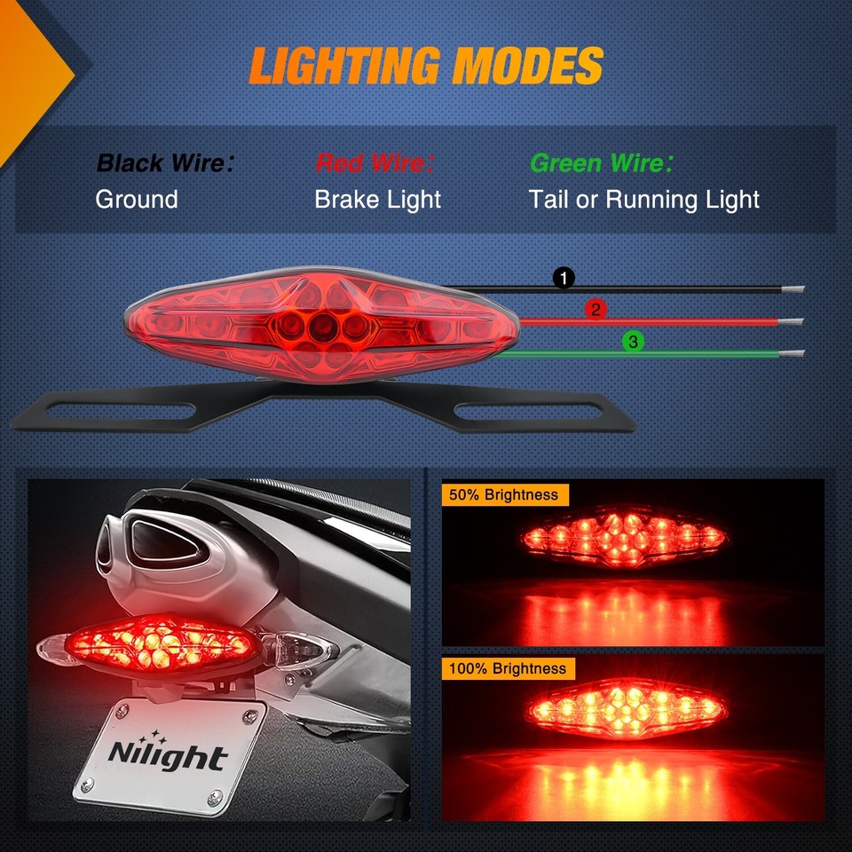 Motorcycle Tail Lights LED Brake Running Light with License Plate ...