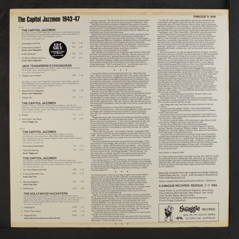 VARIOUS: the capitol jazzmen Swaggie Records 12" LP 33 RPM | eBay