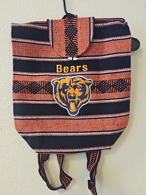 CHICAGO BEARS Backpack Orange & Navy Blue Burlap Striped NFL Bag Hippie ...