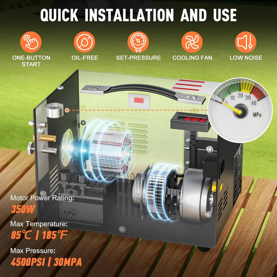 Portable PCP Air Compressor, 4500Psi/30Mpa Scuba Tank Compressor with ...