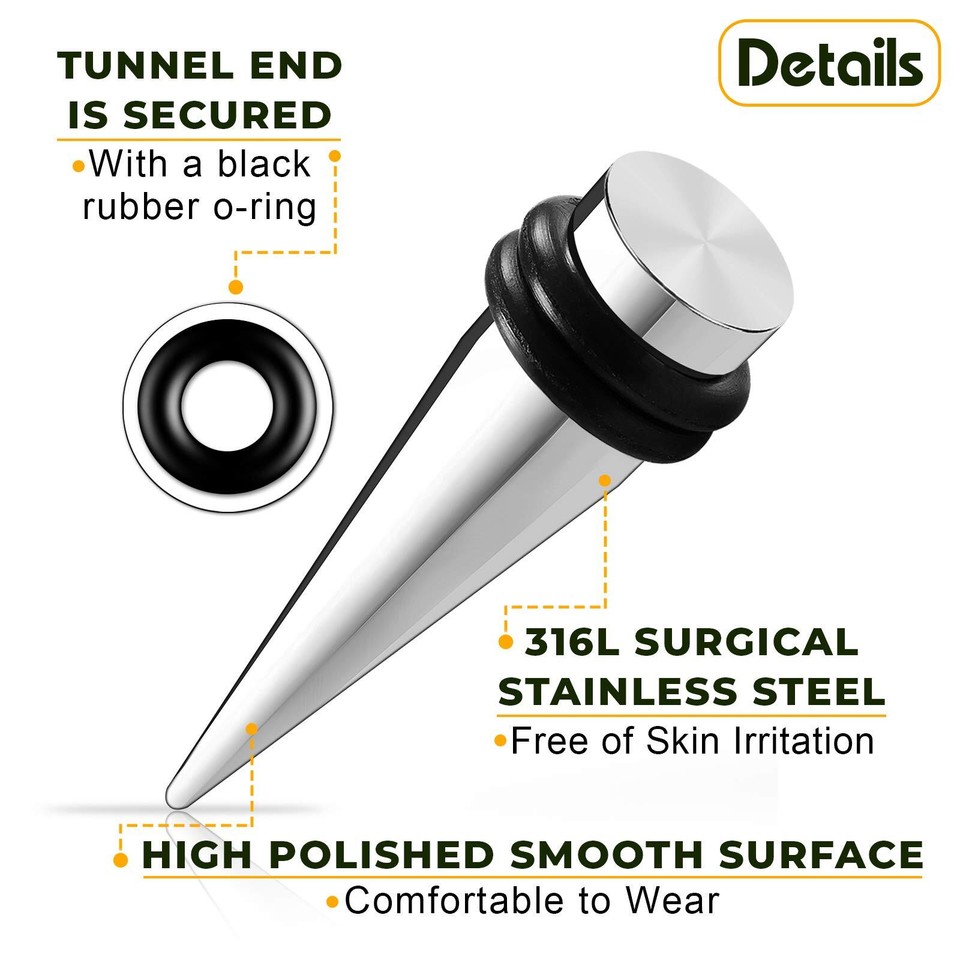 1 Pair Ear Stretchers Tapers Expanders Stainless Steel Ear Plug Gauge ...
