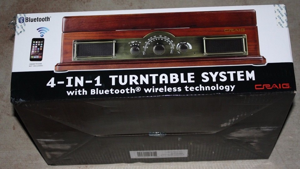 Craig Retro Wooden Turntable Record Player 4 in 1 System Bluetooth AM ...