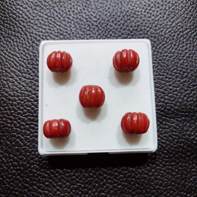 100%Natural Red Coral Carving Coral Beads Sea Coral Melon Shape Beads ...