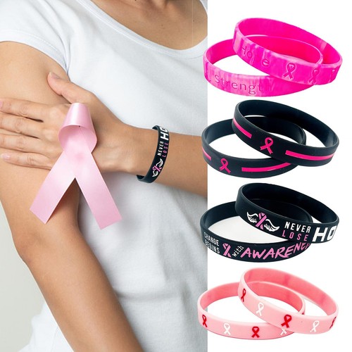 10pcs Breast Cancer Bracelets Silicone Wristbands for Breast Cancer ...