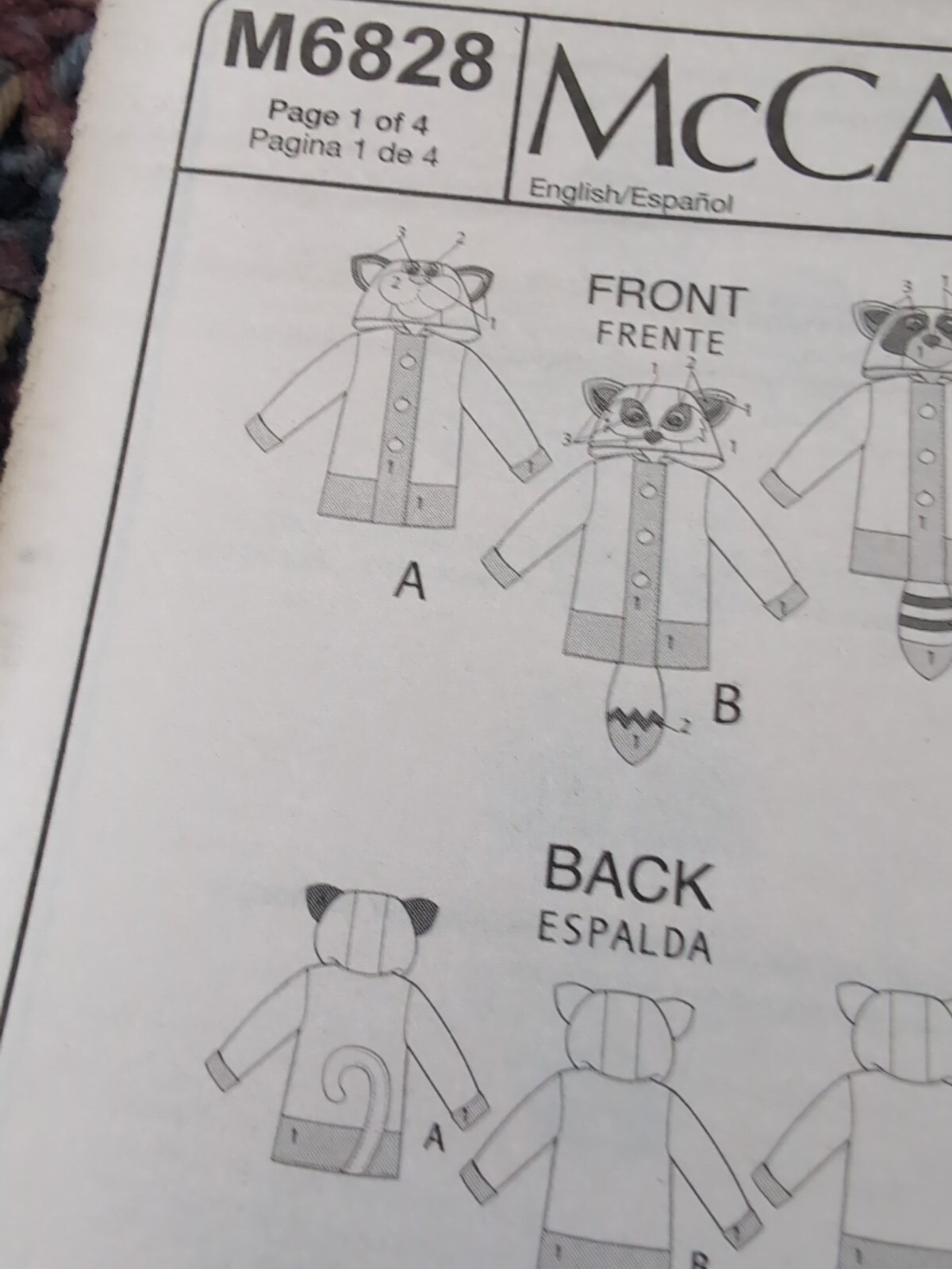 McCall's Sewing Pattern 6828 Child's COAT Hood and Tail Raccoon Fox ...